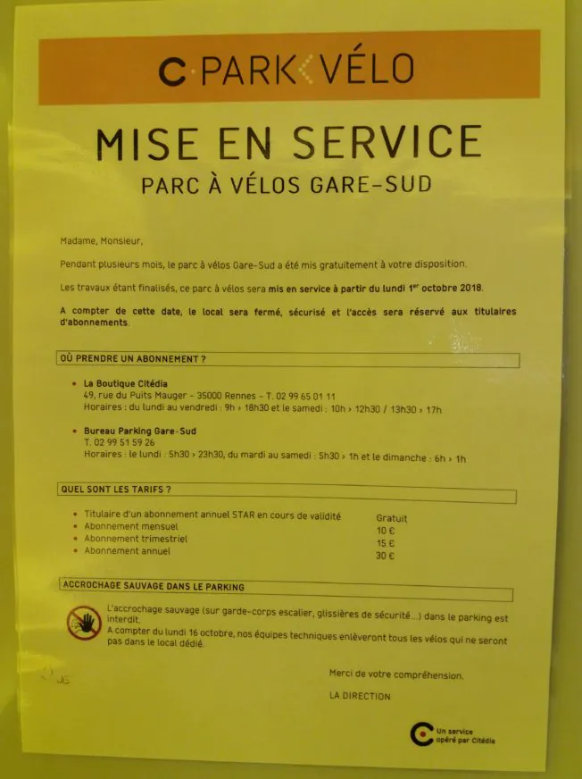 PARKING A VELO GARE RENNES, OUI AU STATIONNEMENT GRATUIT ! | Rennes ...